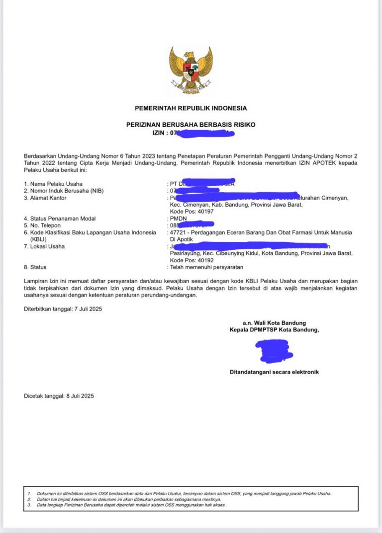 Contoh Izin Apotek OSS RBA Terbaru - Jasa pembuatan PT | Jasa perizinan ...