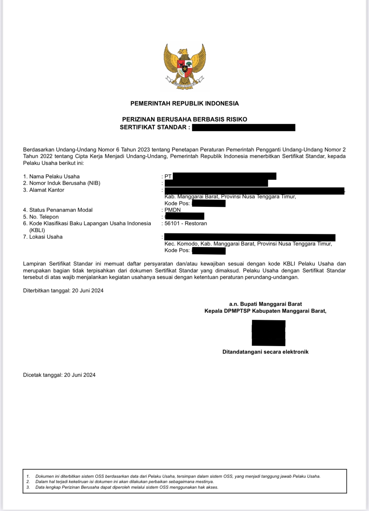 Contoh Izin Restoran OSS RBA - Jasa pembuatan PT | Jasa perizinan usaha ...